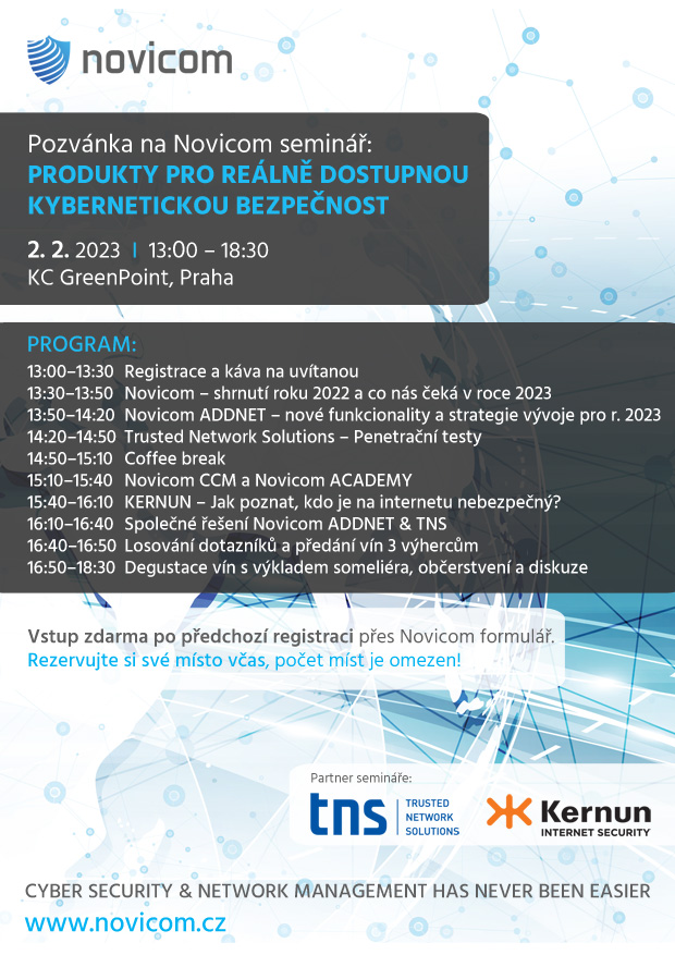 Novicom seminář v Praze: PRODUKTY PRO REÁLNĚ DOSTUPNOU KYBERNETICKOU BEZPEČNOST - Novicom, s.r.o.